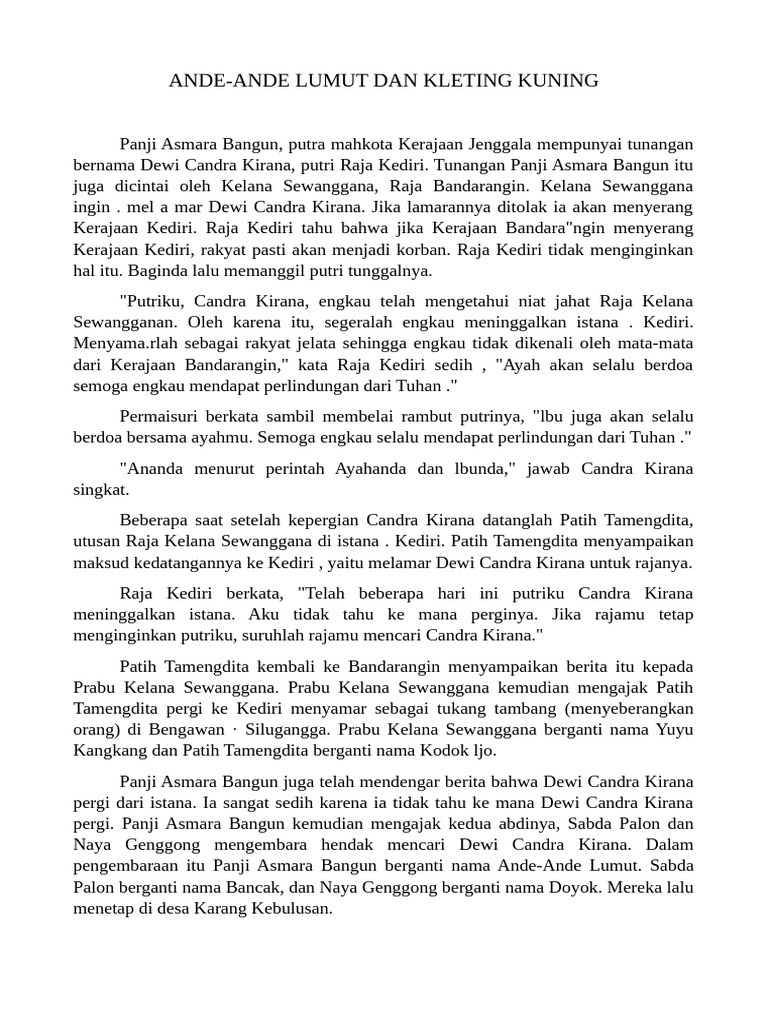 Ande-Ande Lumut Dan Klenting Kuning | PDF