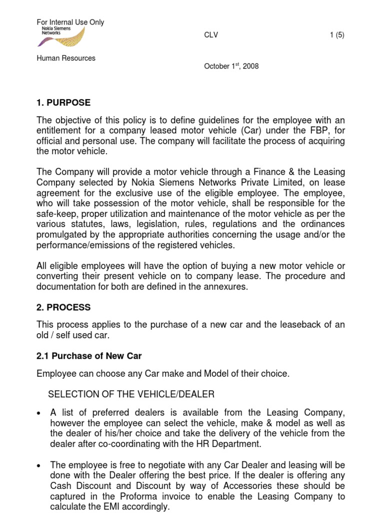 Company Leased Vehicle Policy | PDF | Foreclosure | Lease