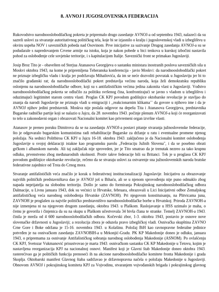 Avnoj I Jugoslovenska Federacija | PDF