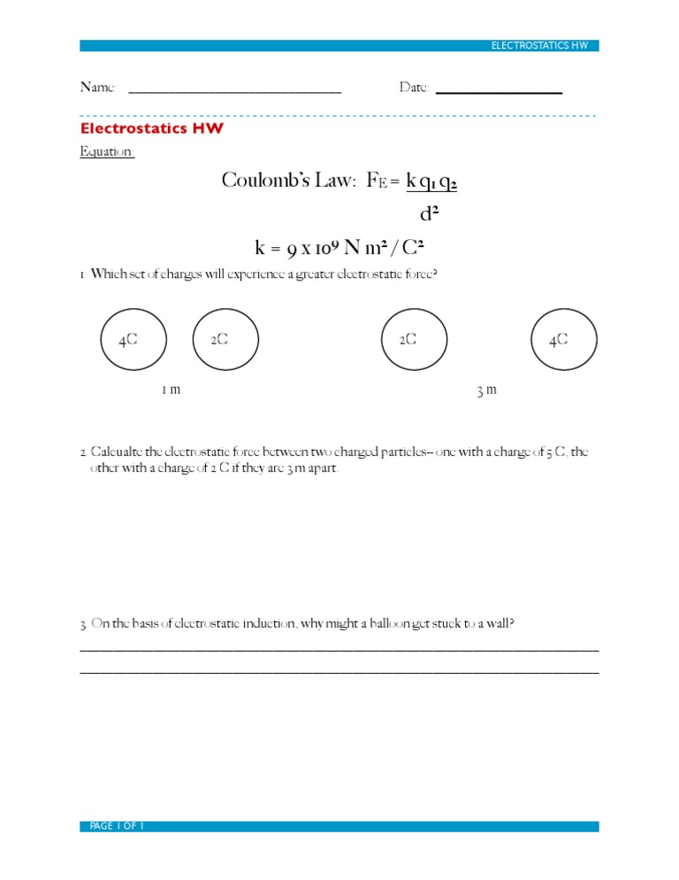 Electrostatics Homework Assignment | PDF