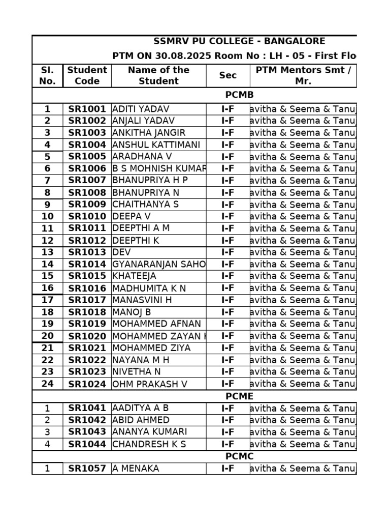 SSMRV College PTM Schedule 2025 | PDF