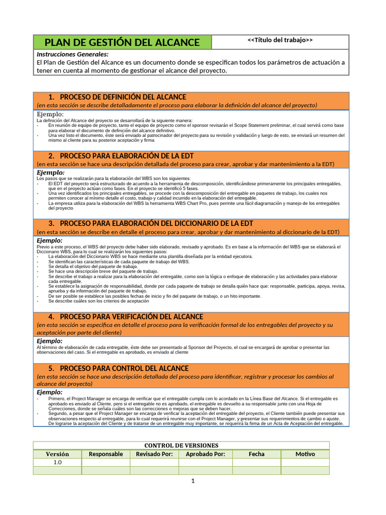 Plan de Gestión Del Alcance | PDF