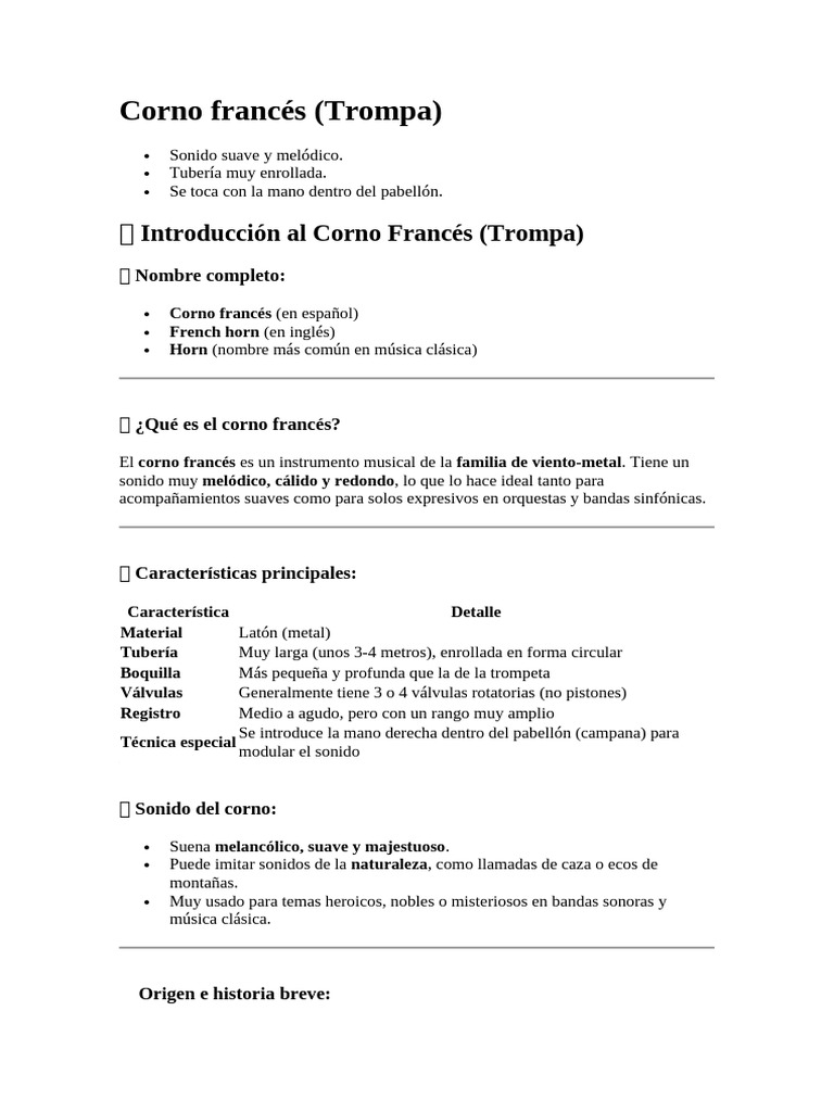 Corno francés | PDF | Cuerno francés | Trompeta