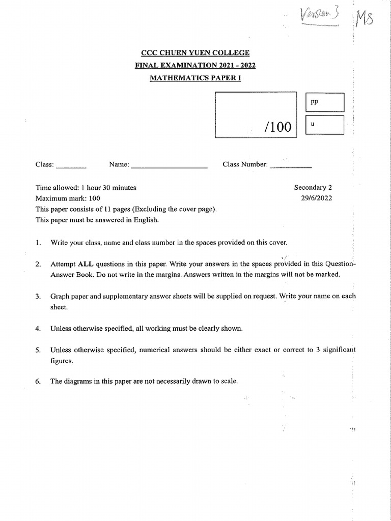 Math s2 Final Paper 1 Ms | PDF
