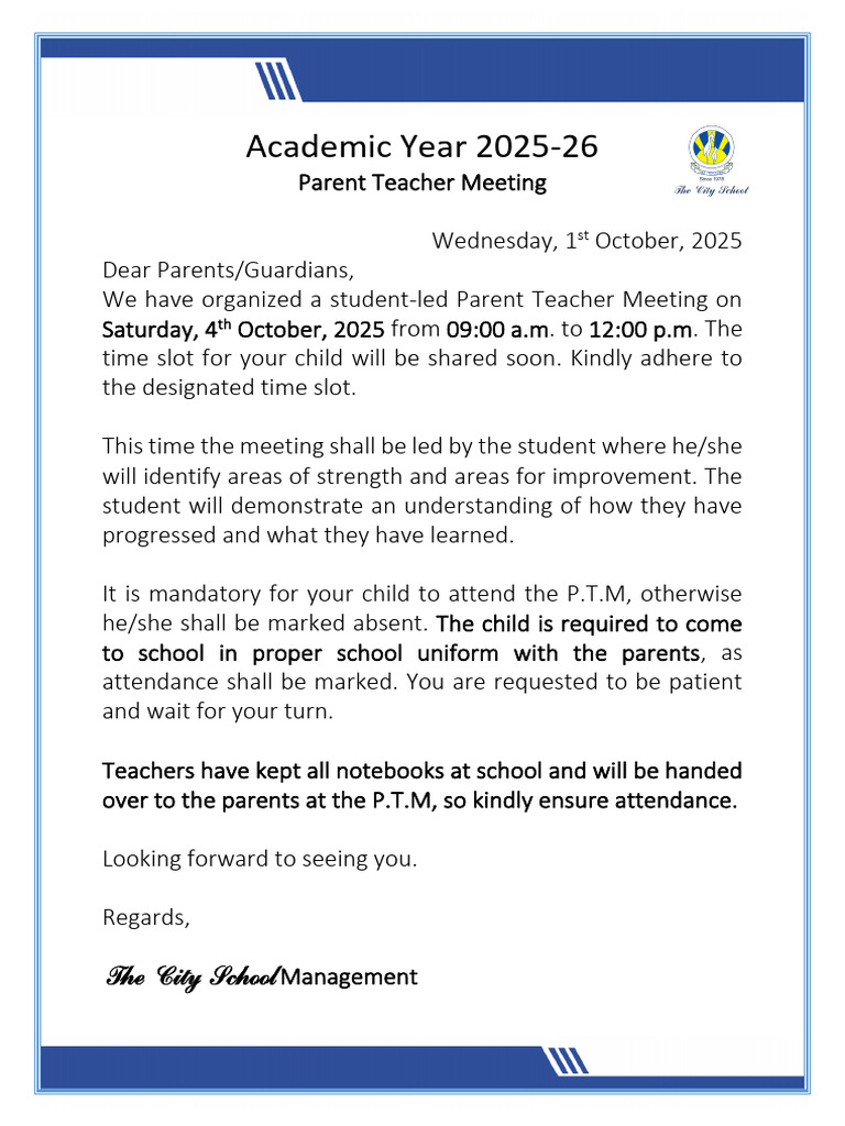 PTM Circular For Parents | PDF