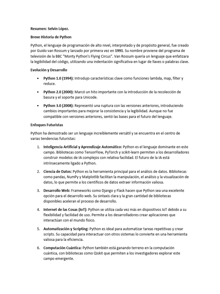Historia y Futuro de Python | PDF | Python (lenguaje de programación ...