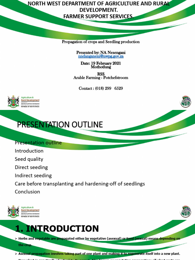 Propagation of Crops and Seedling Production | PDF | Seed | Seedling