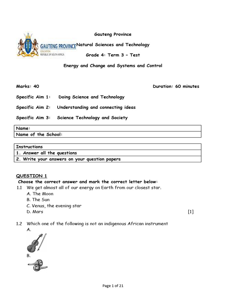 Nstech Gr. 4 Term 3 Formal Test - Memo | PDF | Musical Instruments ...
