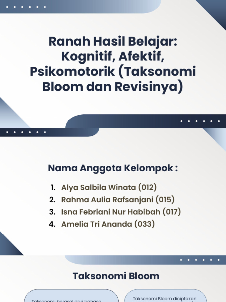 Taksonomi Bloom: Kognitif, Afektif, Psikomotorik | PDF
