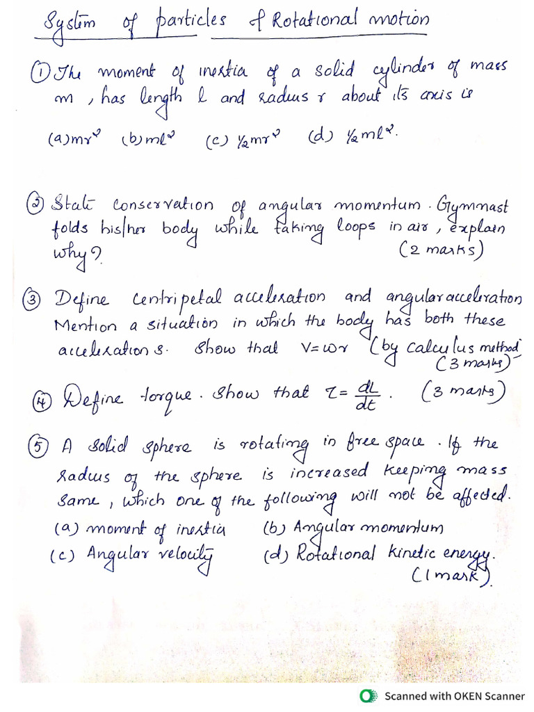 PYQ System of Particles and Rotational Motion | PDF