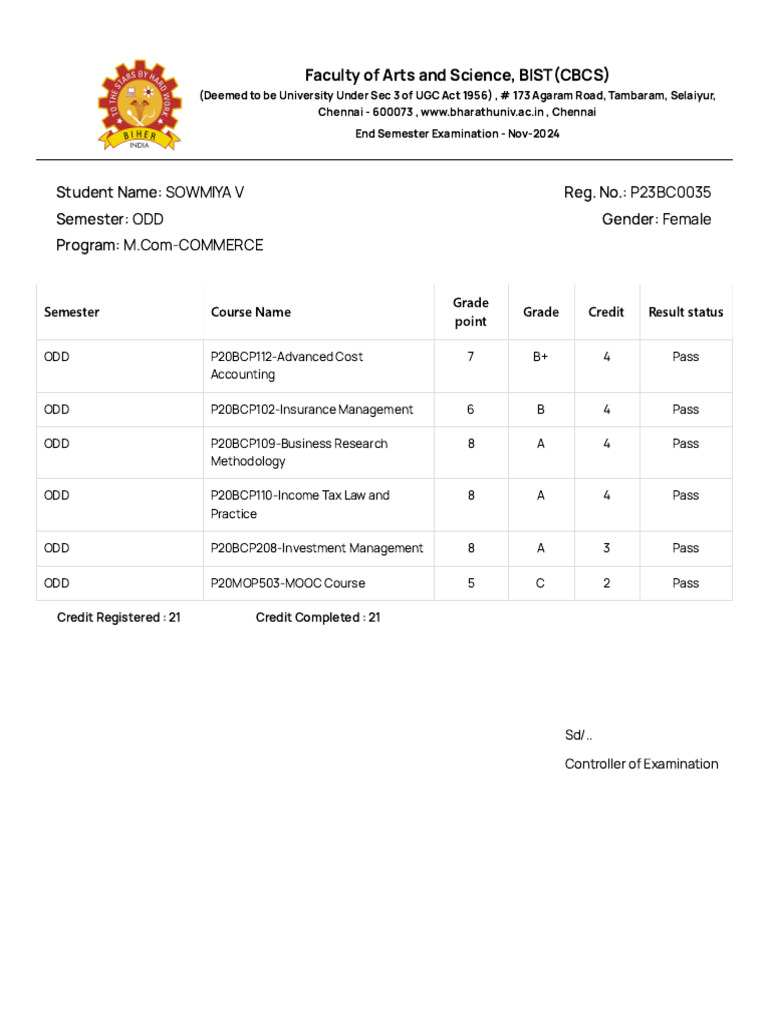 M.Com ODD Semester Exam Results 2024 | PDF