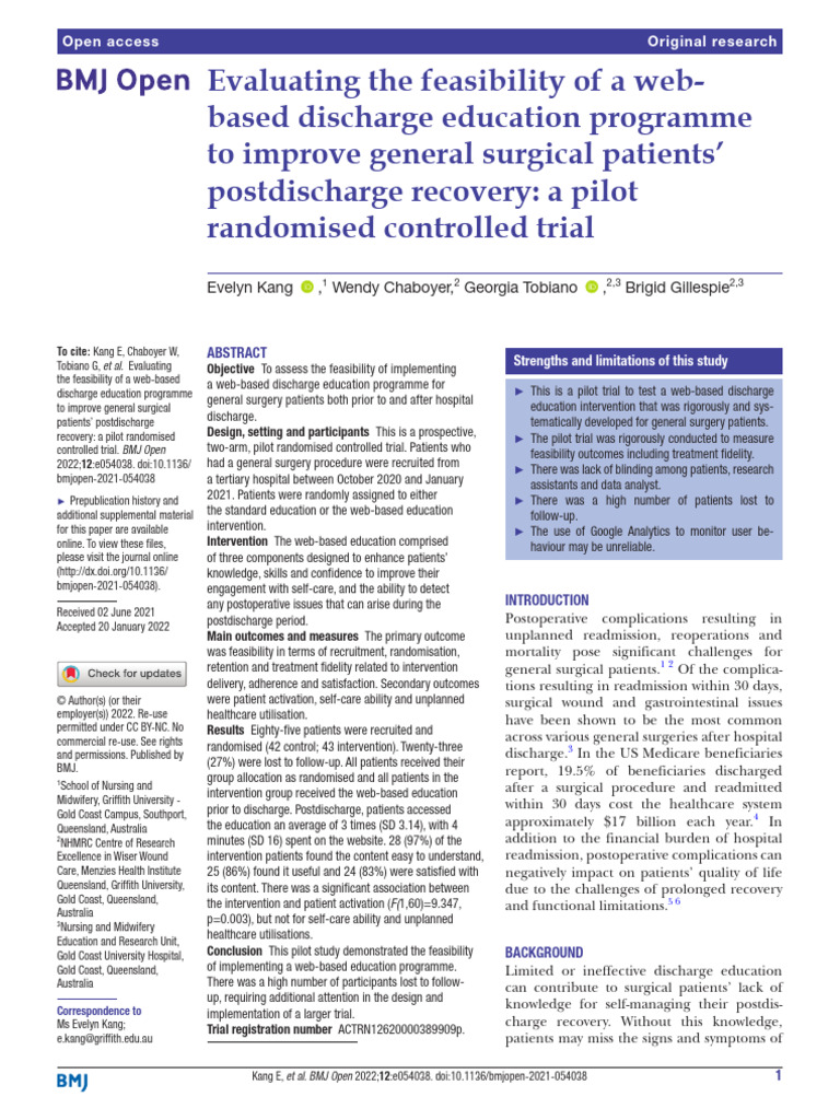 Evaluating The Feasibility of A Web-Based Discharge Education Programme ...