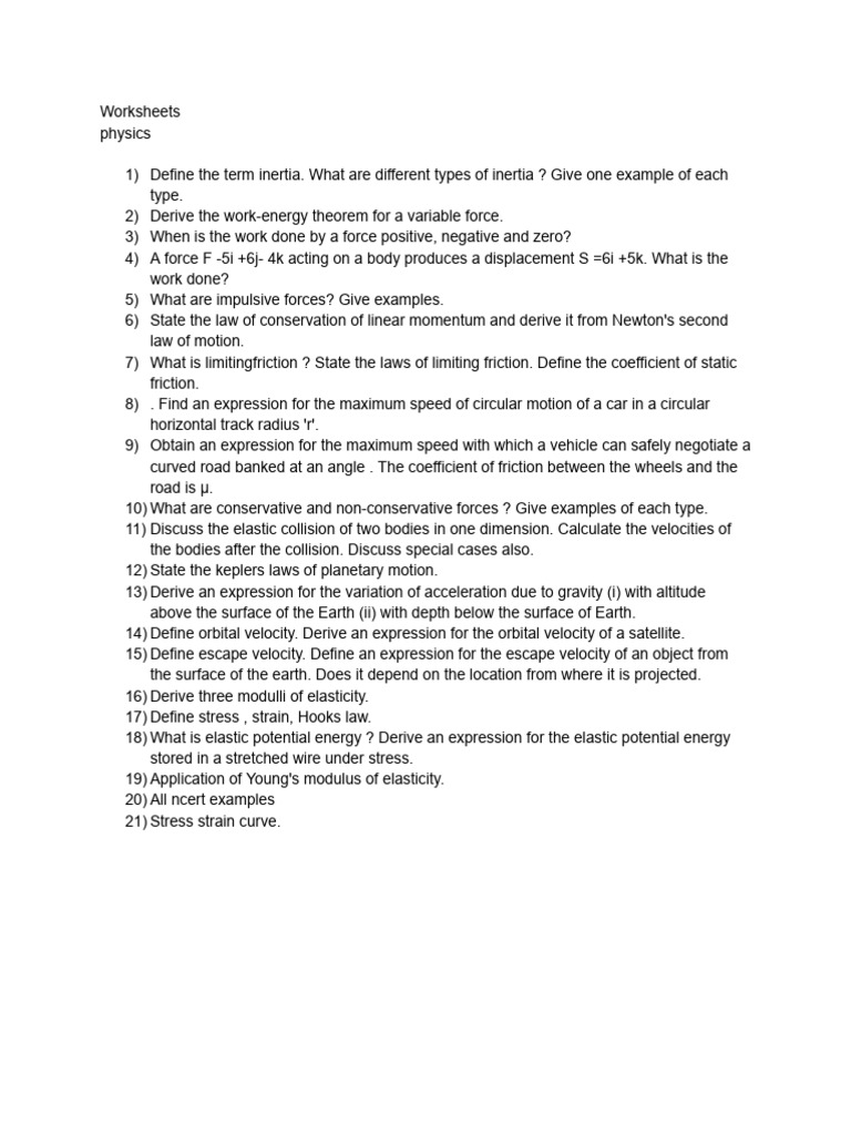 Physics Worksheets | PDF