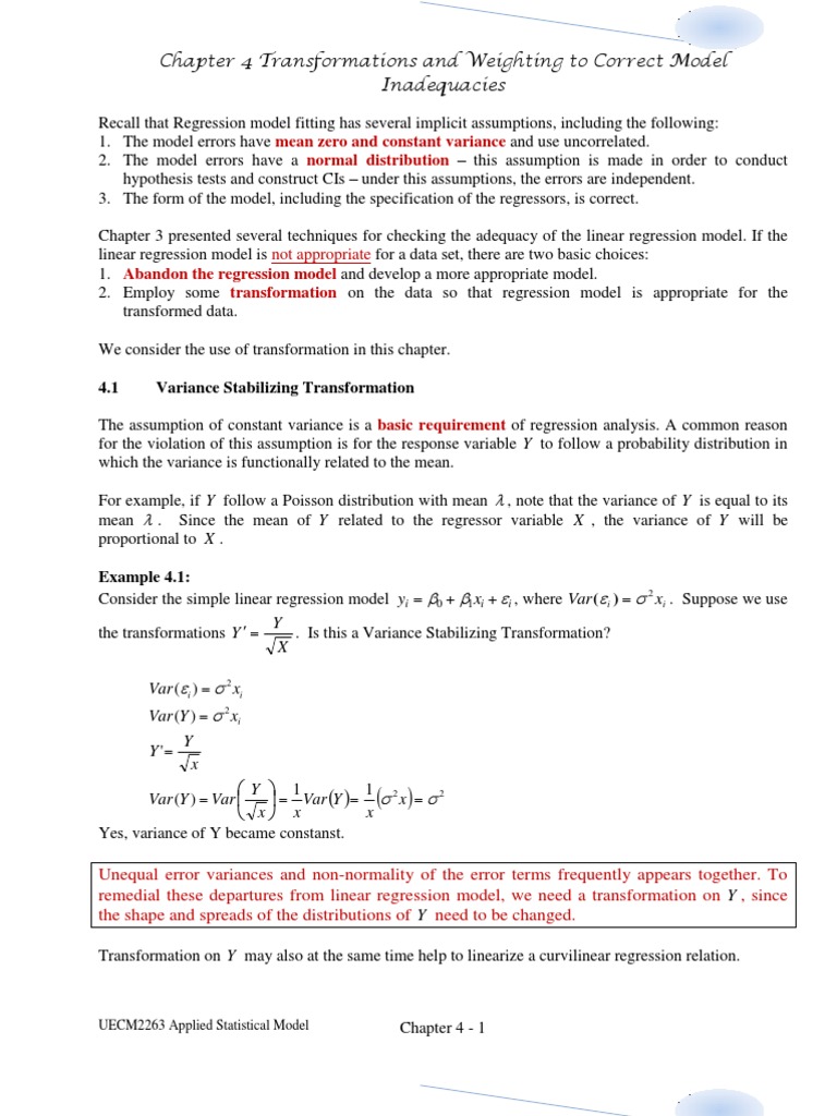 Chapter 4 Transformations and Weighting To Correct Model Inadequacies ...