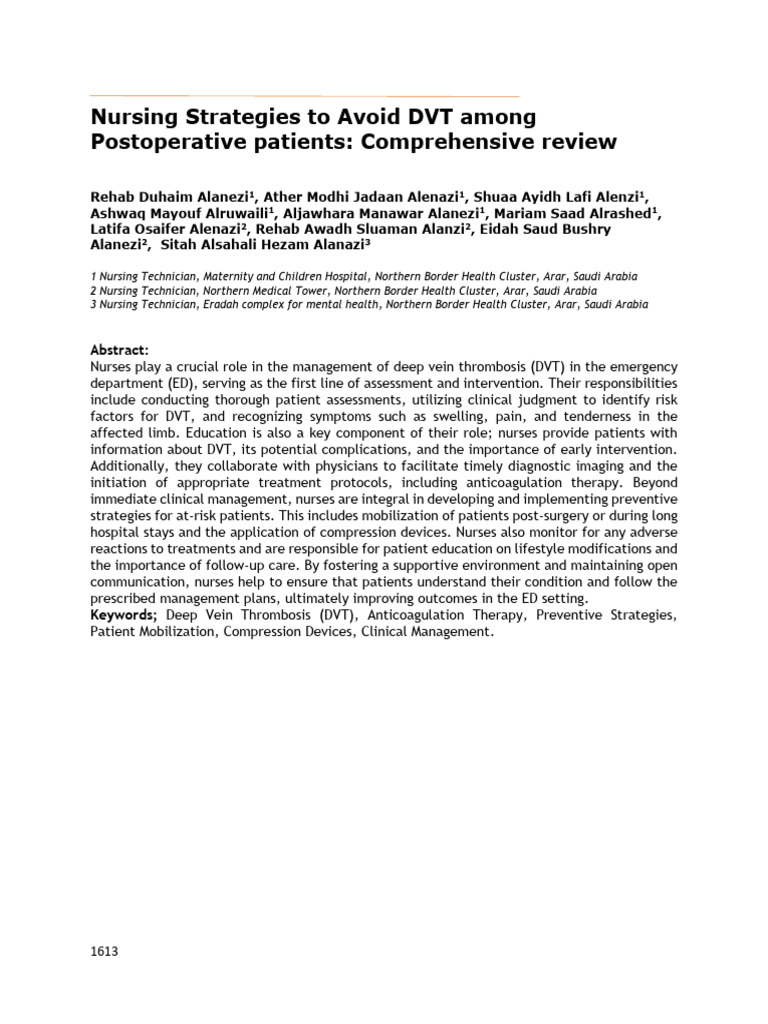 Nursing Strategies to Avoid DVT among postoperative patients ...