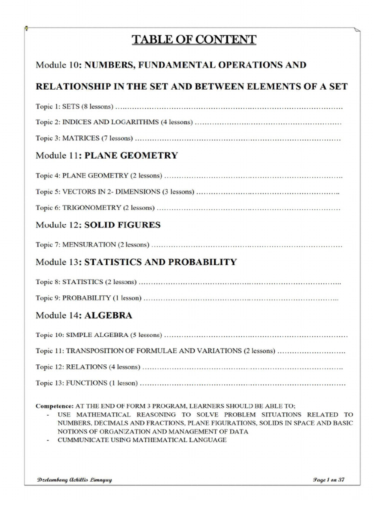 Form 3 Maths Lessson Notes 2024-2025 | PDF