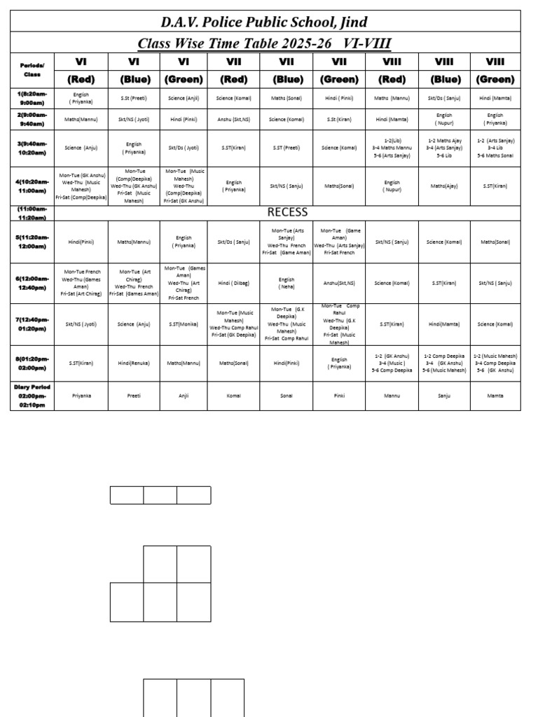 Class VI-VIII Time Table 2025-26 | PDF