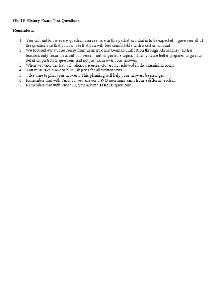 IB History Paper 2 Exam Questions | PDF