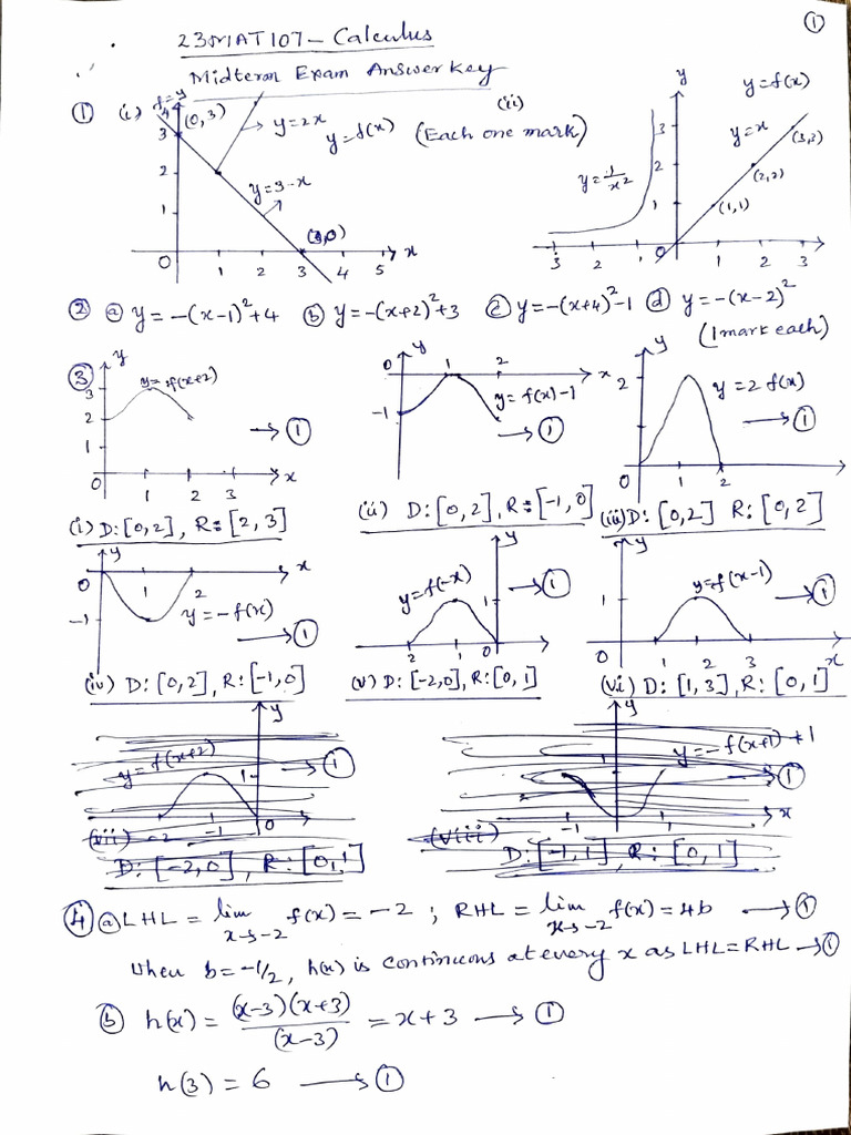 Midterm Exam Answer Key for Calculus | PDF
