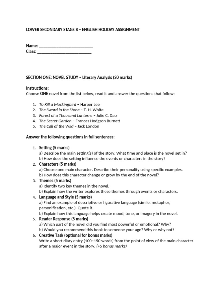 Year 8 English Homework | PDF