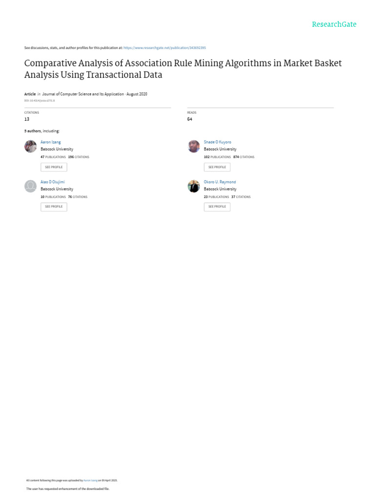 Comparative Analysis of Association Rule Mining Algorithms in Market Basket Analysis Using ...