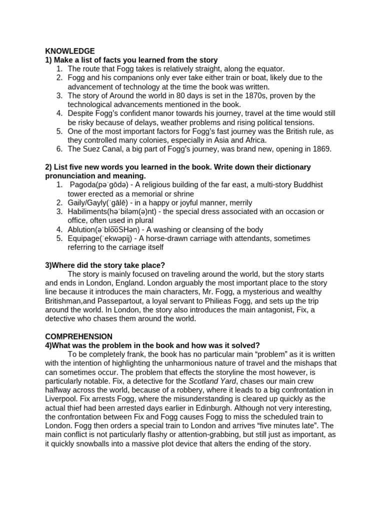 Angela Zhu - Book Report Questions #1 | PDF | Around The World In ...