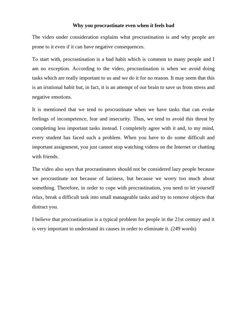 Why You Procrastinate Even When It Feels Bad | PDF