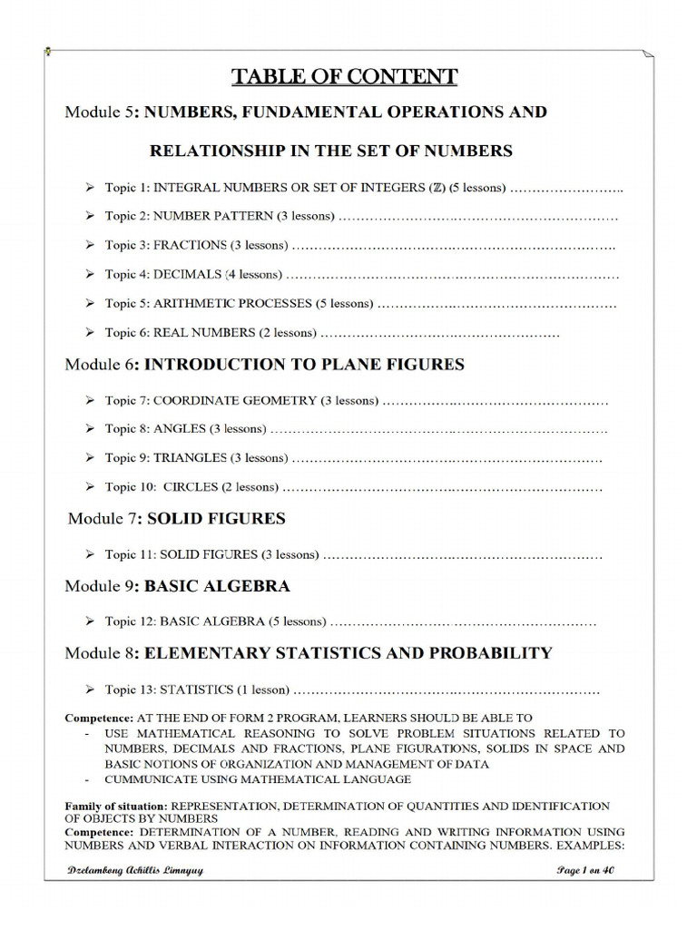 Form 2 Maths Lessson Notes 2024-2025 | PDF