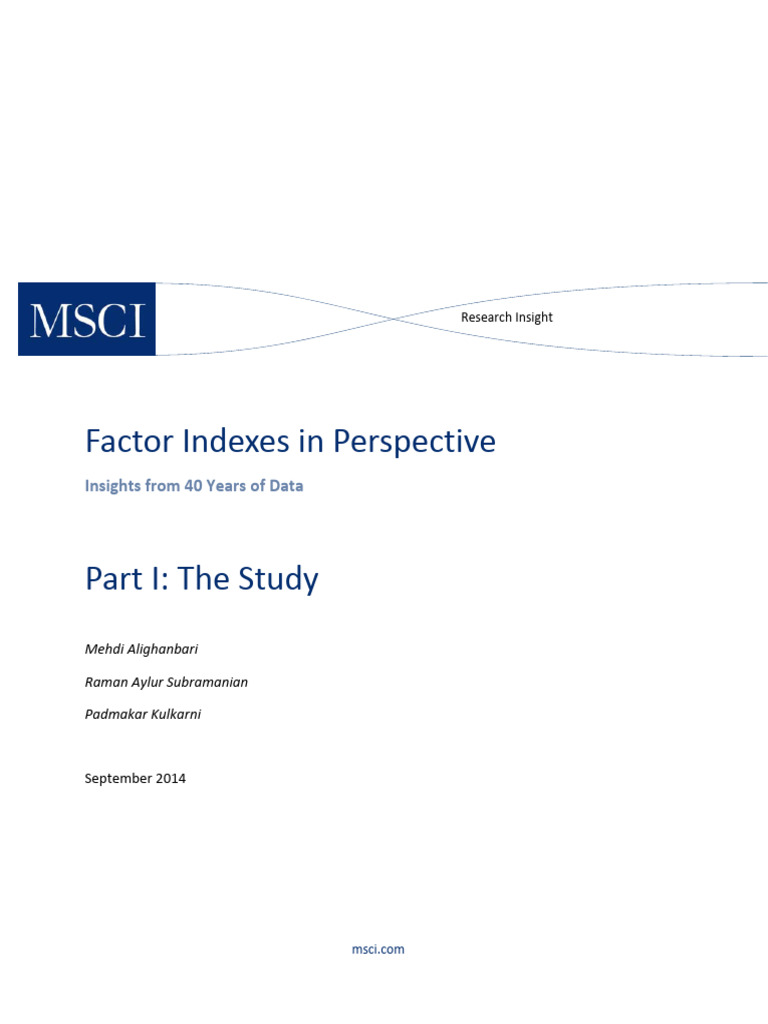 Research Insight Factor Indexes in Perspective Part I Study September ...
