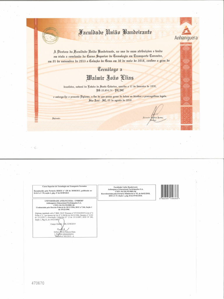 DIPLOMA Faculdade Anhanguera | PDF