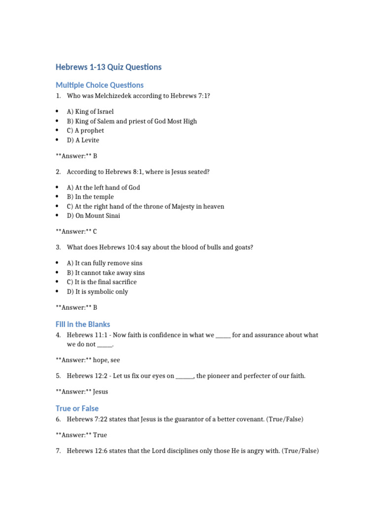 Hebrews Quiz | PDF