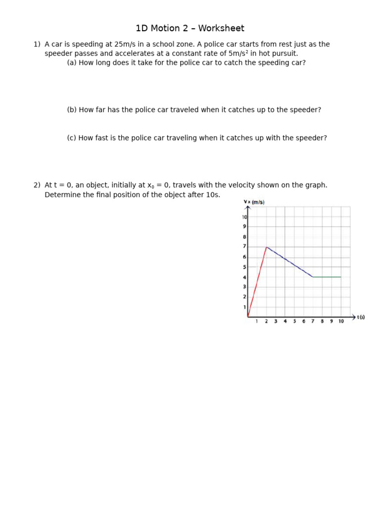 1D Motion 2 - Worksheet - Updated | PDF