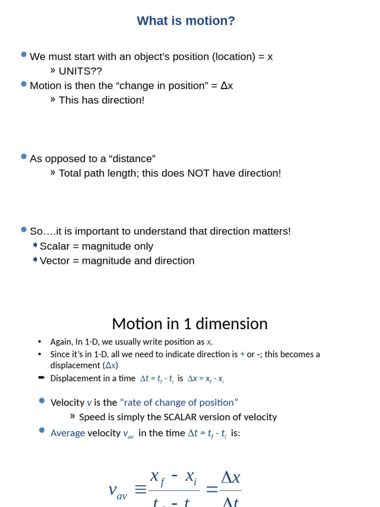 1D Lecture - For Fall 2020 | PDF | Acceleration | Velocity