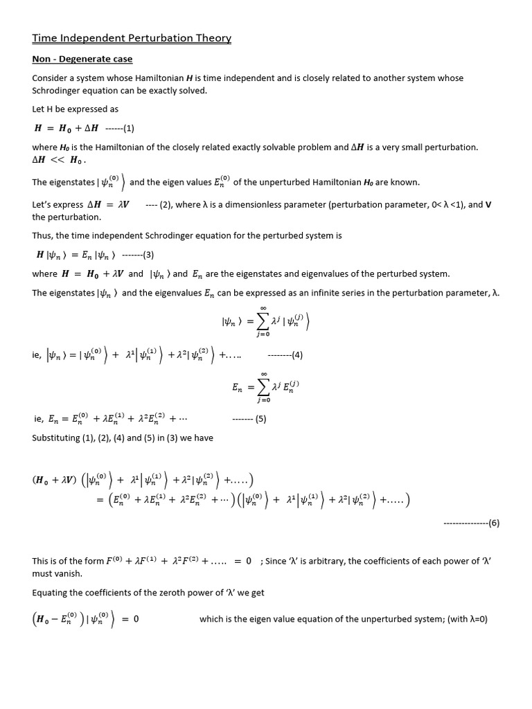 Non-Degenerate Perturbation Theory | PDF | Perturbation Theory ...