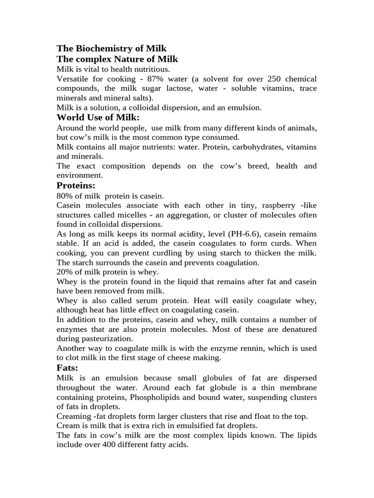 Biochemistry of Milk Explained | PDF | Milk | Cheese