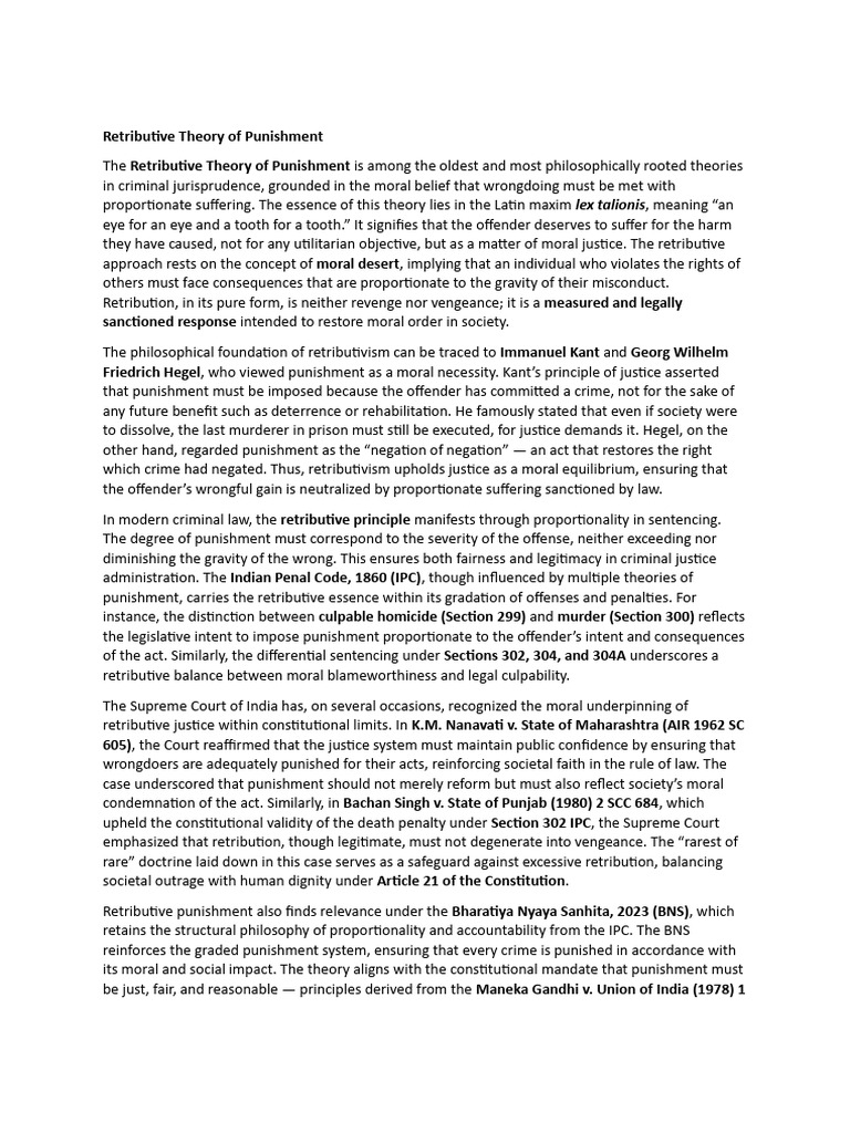 Retributive Theory of Punishment Explained | PDF | Justice | Crime ...