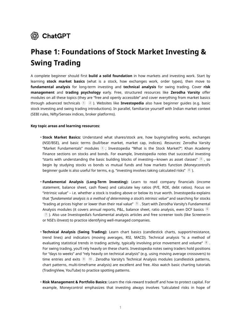 Phase 1_ Foundations of Stock Market Investing & Swing Trading | PDF ...