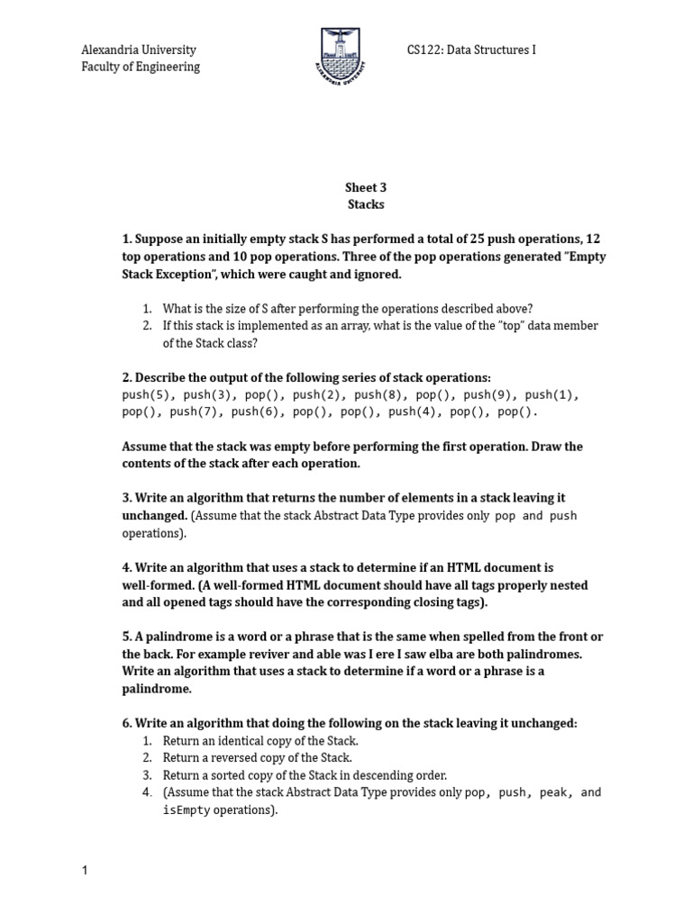 Data Structures Sheet 3 | PDF