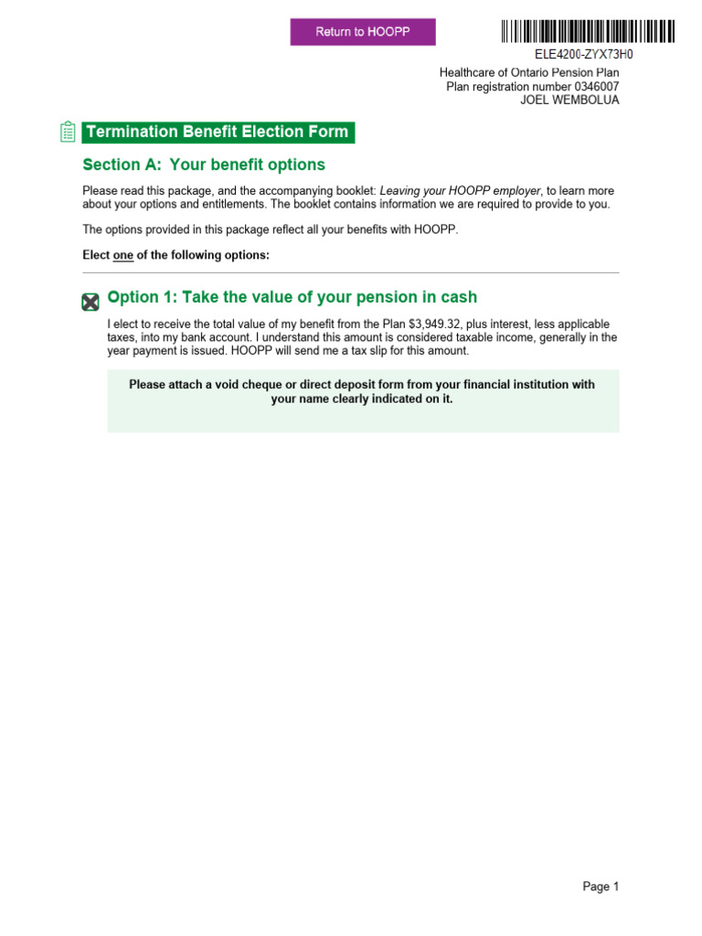HOOPP Pension Benefit Options Explained | PDF | Cost Of Living | Pension