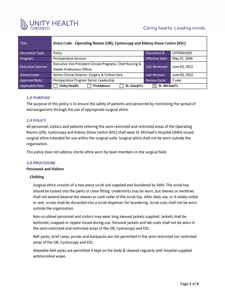 Dress Code - Operating Rooms (Or) | PDF | Human Appearance | Softlines ...