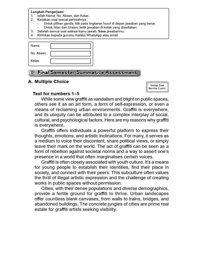 SMA - Bahasa Inggris 10 - Final Semester Summative Assesment | PDF ...