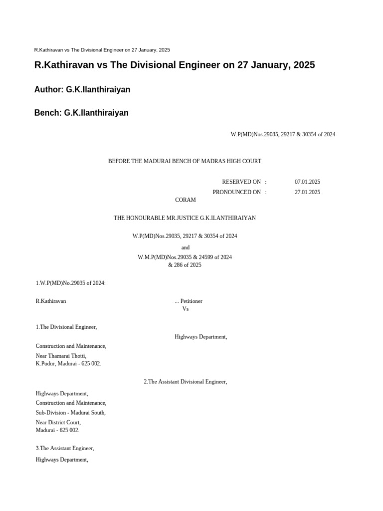 R Kathiravan Vs The Divisional Engineer On 27 January 2025 | PDF ...