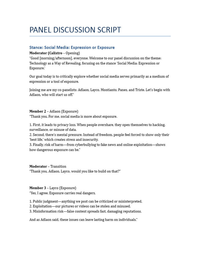Panel Discussion Script Bold | PDF | Mass Media | Social Psychology