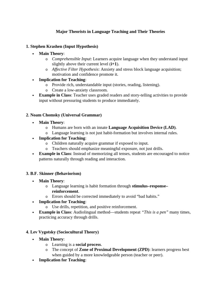 Major Theorists in Language Teaching and Their Theories | PDF ...
