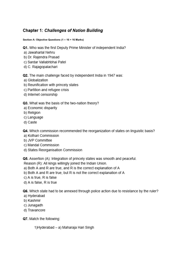 Chapter 1 - Challenges of Nation Building | PDF | Politics Of India | Government Of India