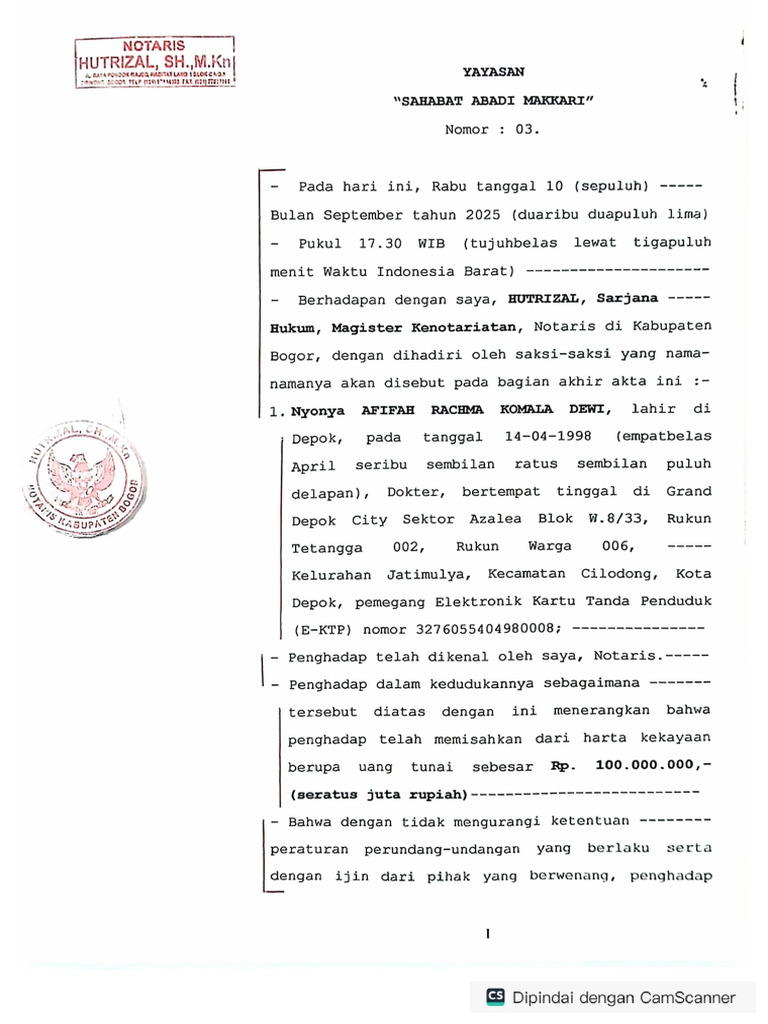 Akta Notaris Yayasan | PDF