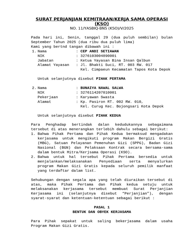 Surat Perjanjian Kemitraan Pdf