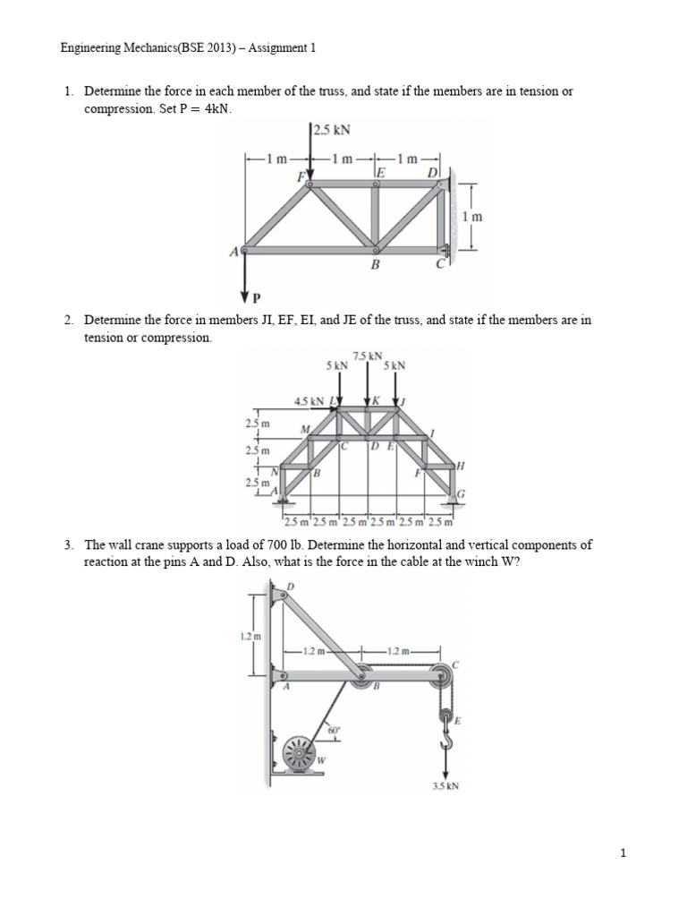 Engineering Mechanics - Assignment 1 | PDF