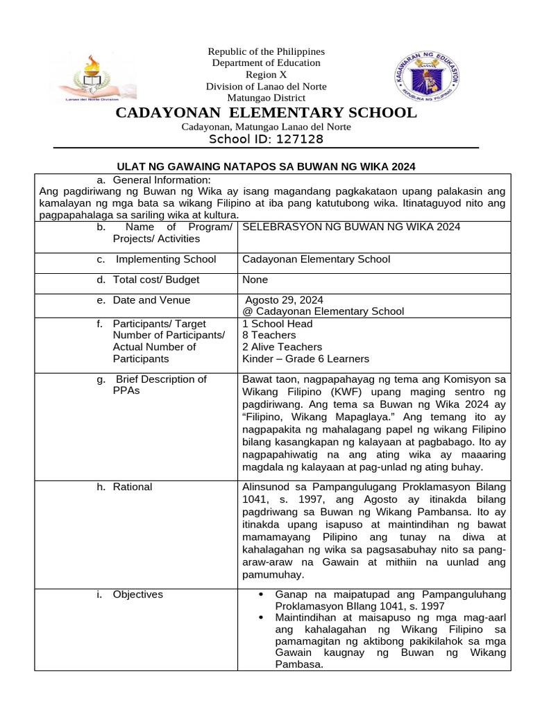 Accomplishment Report On Buwan NG Wika | PDF