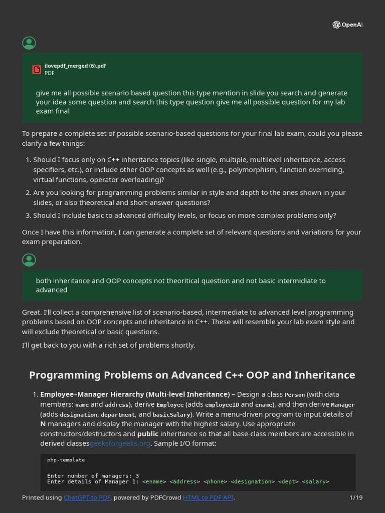 Programming Problems On Advanced C++ OOP and Inheritance | PDF | Inheritance (Object Oriented ...